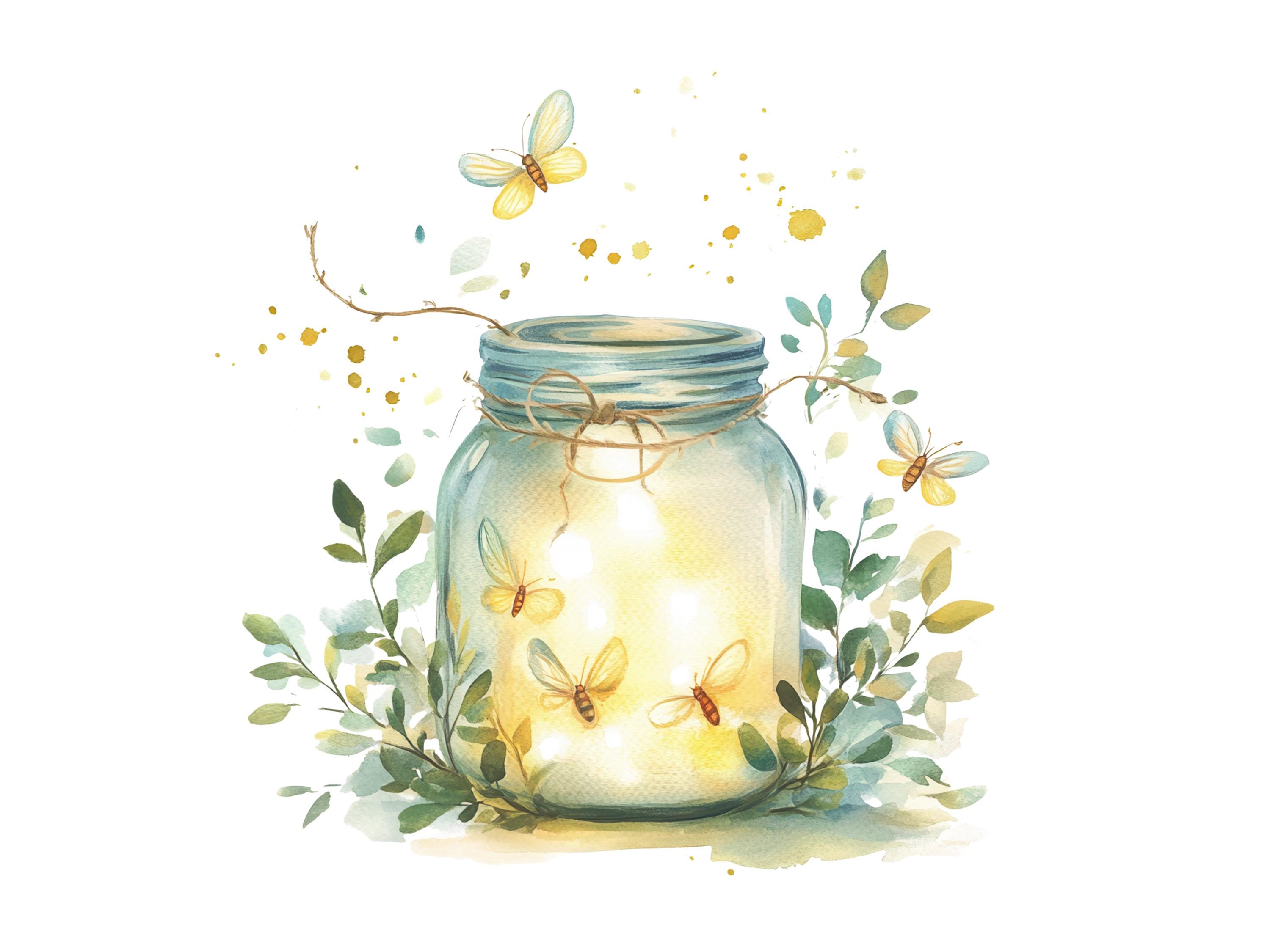 Lightning Bug Clipart | Firefly Jar Clipart, Summer Clipart, Watercolor ...