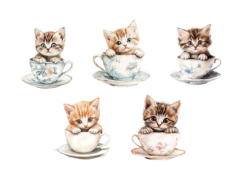 Kitten in a Teacup Clipart | Watercolor Kitten, Watercolor Cats ...