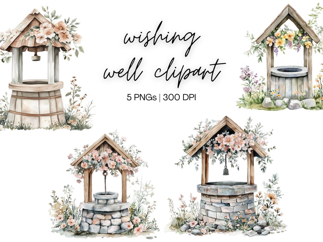 Wishing Well Clipart | Watercolor Clipart, Watercolor Well, Spring Clip ...