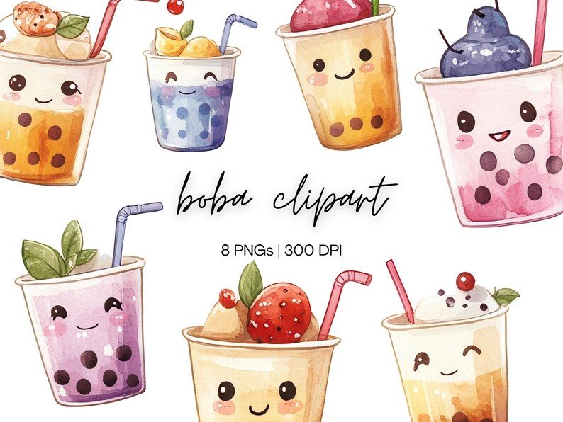 Boba Clipart Bundle | Bubble Tea Clipart, Boba Tea Clipart, Kawaii ...