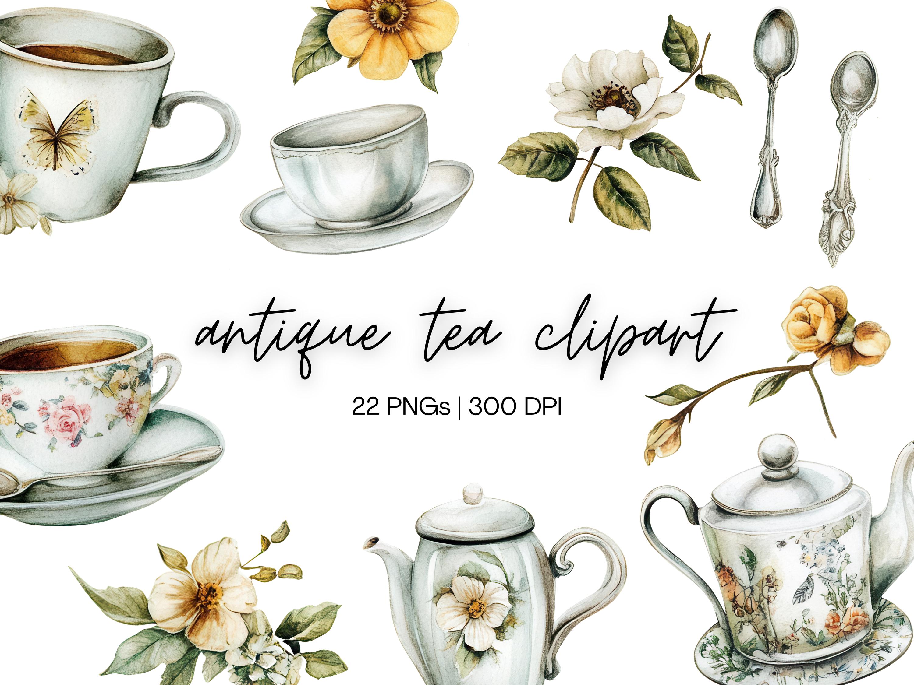 Antique Tea Time Clipart Bundle | Tea Party Clipart, Watercolor Clipart ...