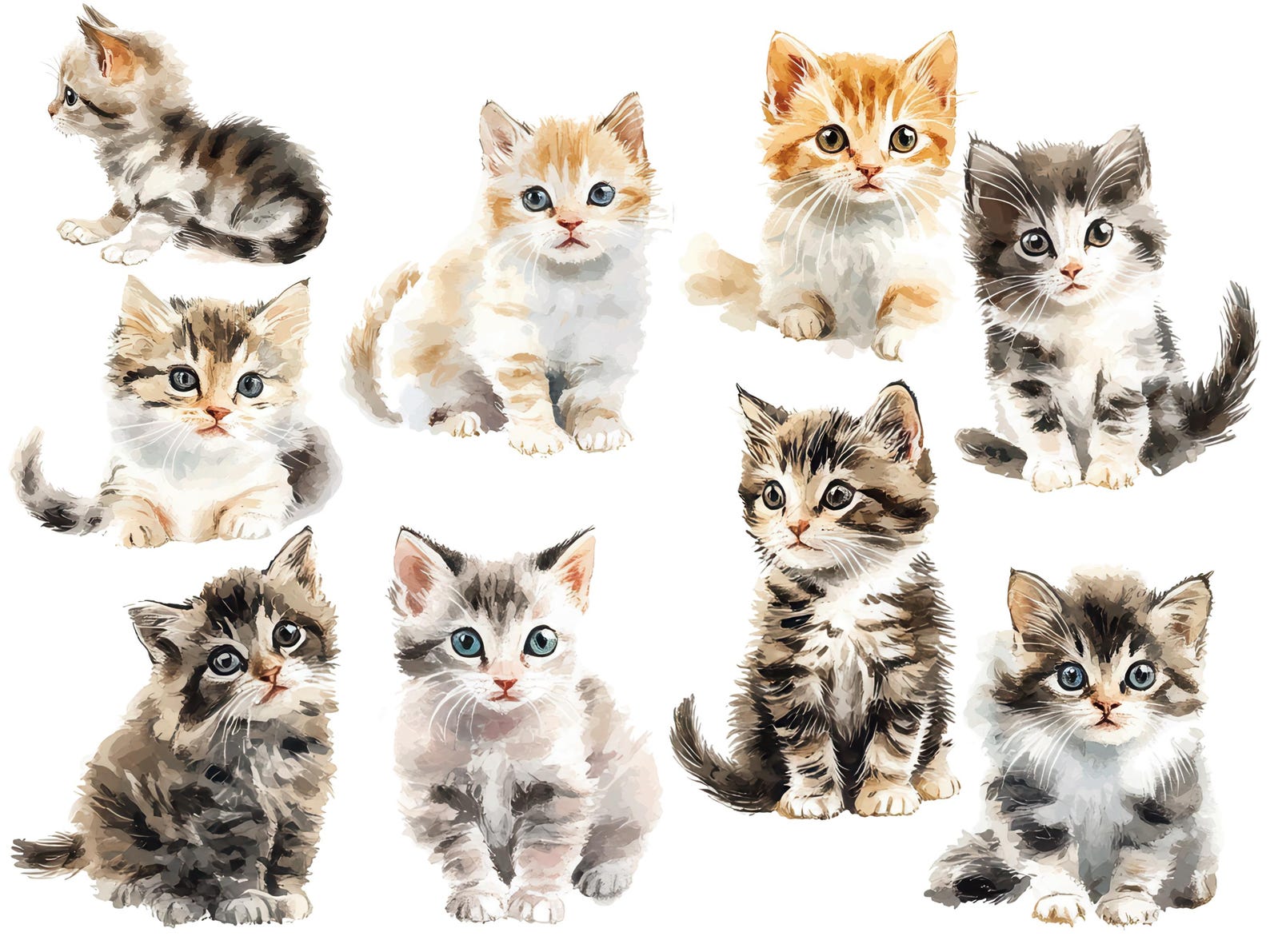 Cat Clipart Bundle | Watercolor Cat Clipart, Quirky Cat Clipart, Cats ...