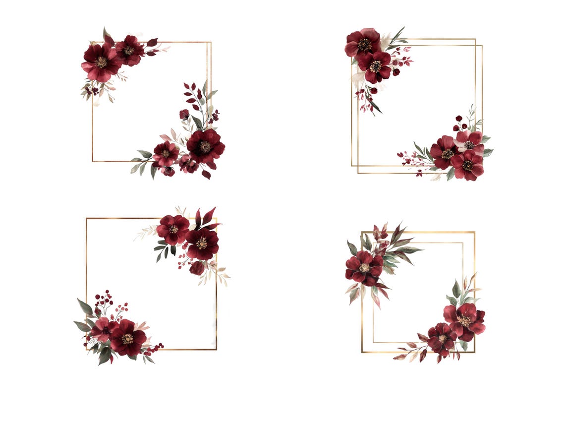 Burgundy Rose and Gold Frame Clipart | Floral Frame Clipart, Floral ...