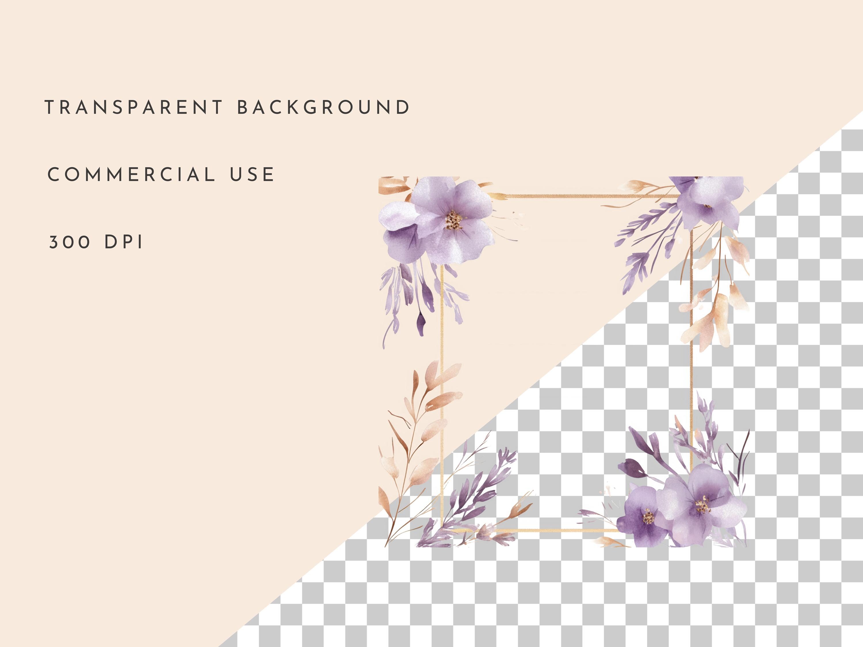 Lavender and Gold Floral Clipart Frames | Watercolor Flowers, Wedding ...