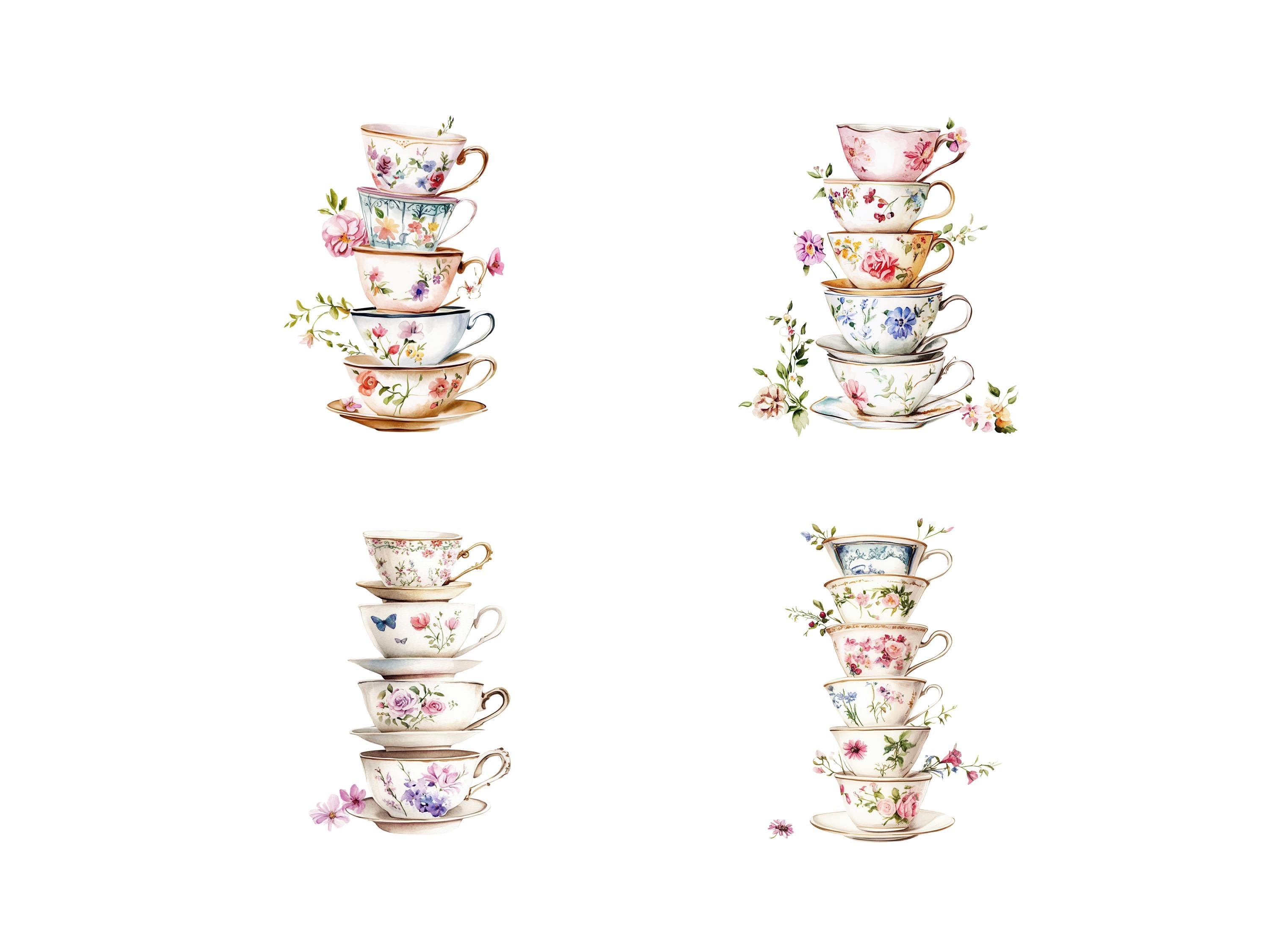 Tea Cup Stacks Clipart Bundle | Tea Party Clipart, Tea Cup Clipart ...