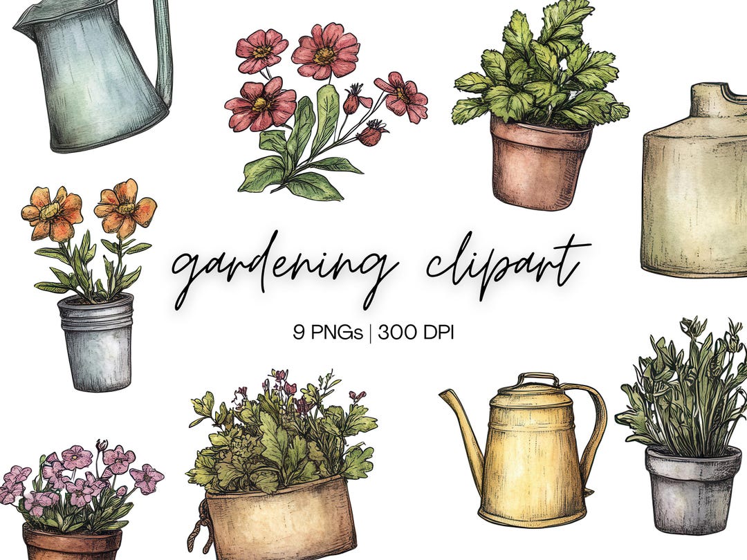Gardening Clipart Bundle | Watercolor Gardening Clipart, Plants Clipart ...