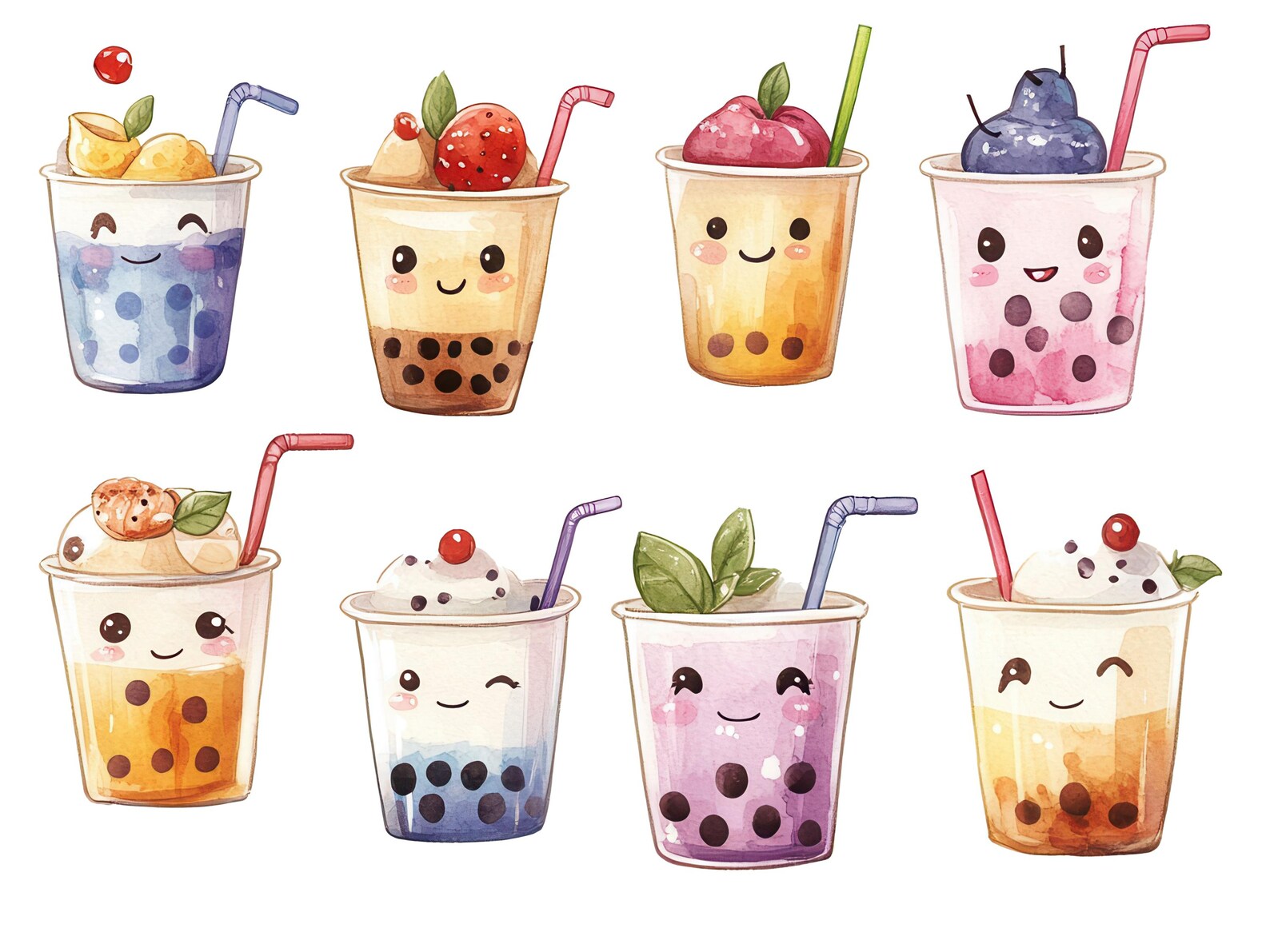 Boba Clipart Bundle | Bubble Tea Clipart, Boba Tea Clipart, Kawaii ...
