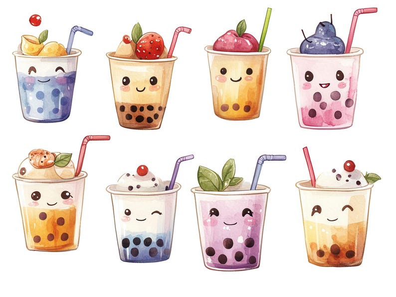 Boba Clipart Bundle | Bubble Tea Clipart, Boba Tea Clipart, Kawaii ...