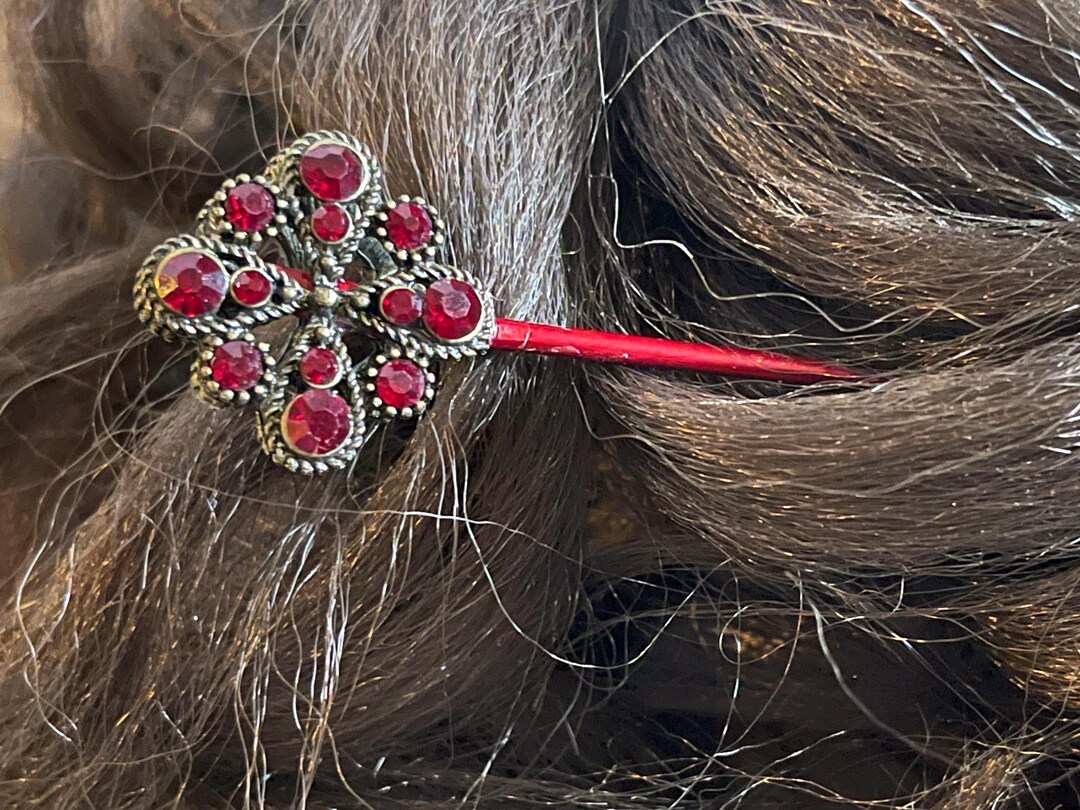 Hair Pin Stick Jewelry for Buns and Other Updos, Featuring Red Garnet ...
