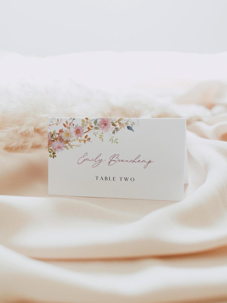 Editable Wildflower Place Card Template, Printable Floral Wedding Seat ...