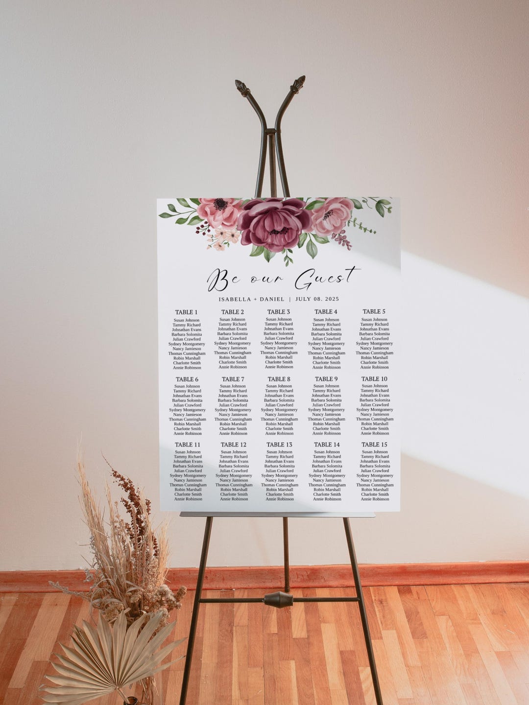 JOYCE Floral Wedding Seating Chart Sign Editable Template, Printable ...