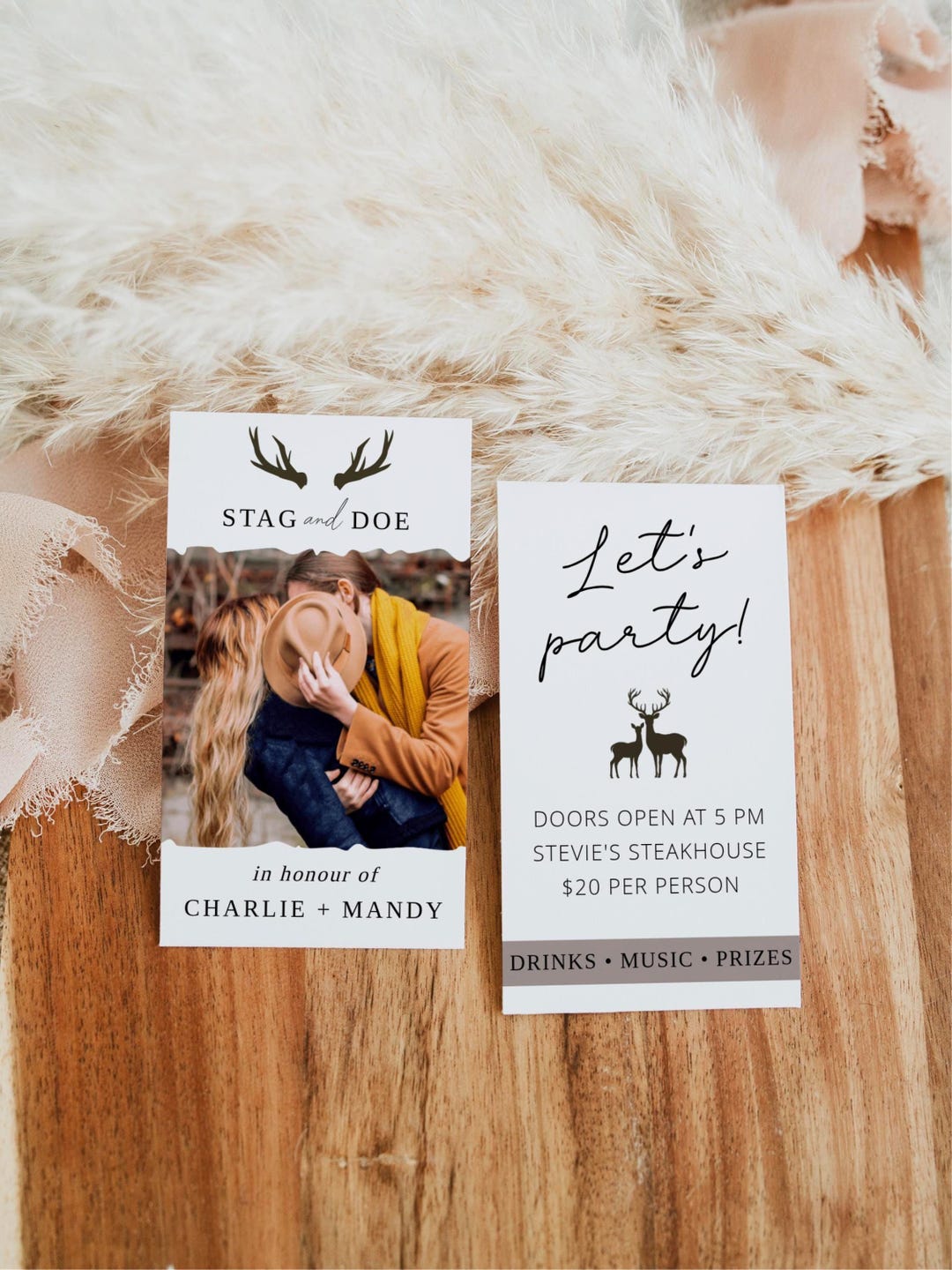 Editable Stag & Doe Ticket Template, Printable Rustic Jack + Jill ...