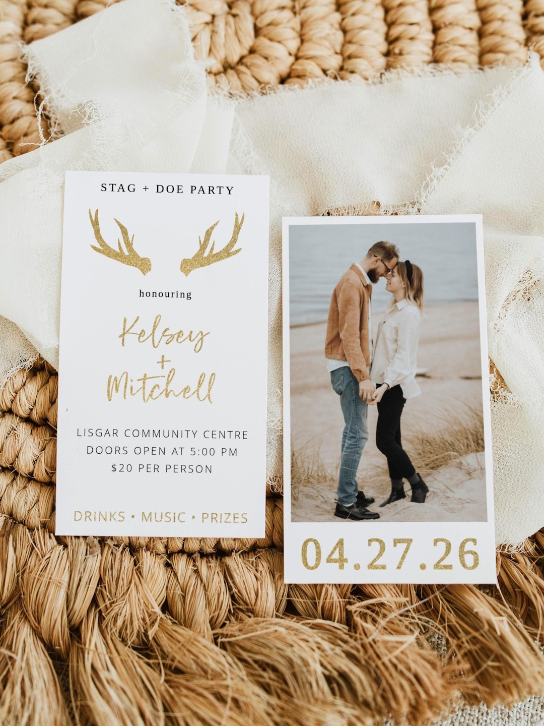 Editable Gold Stag & Doe Ticket Template, Printable Buck and Doe Invite ...
