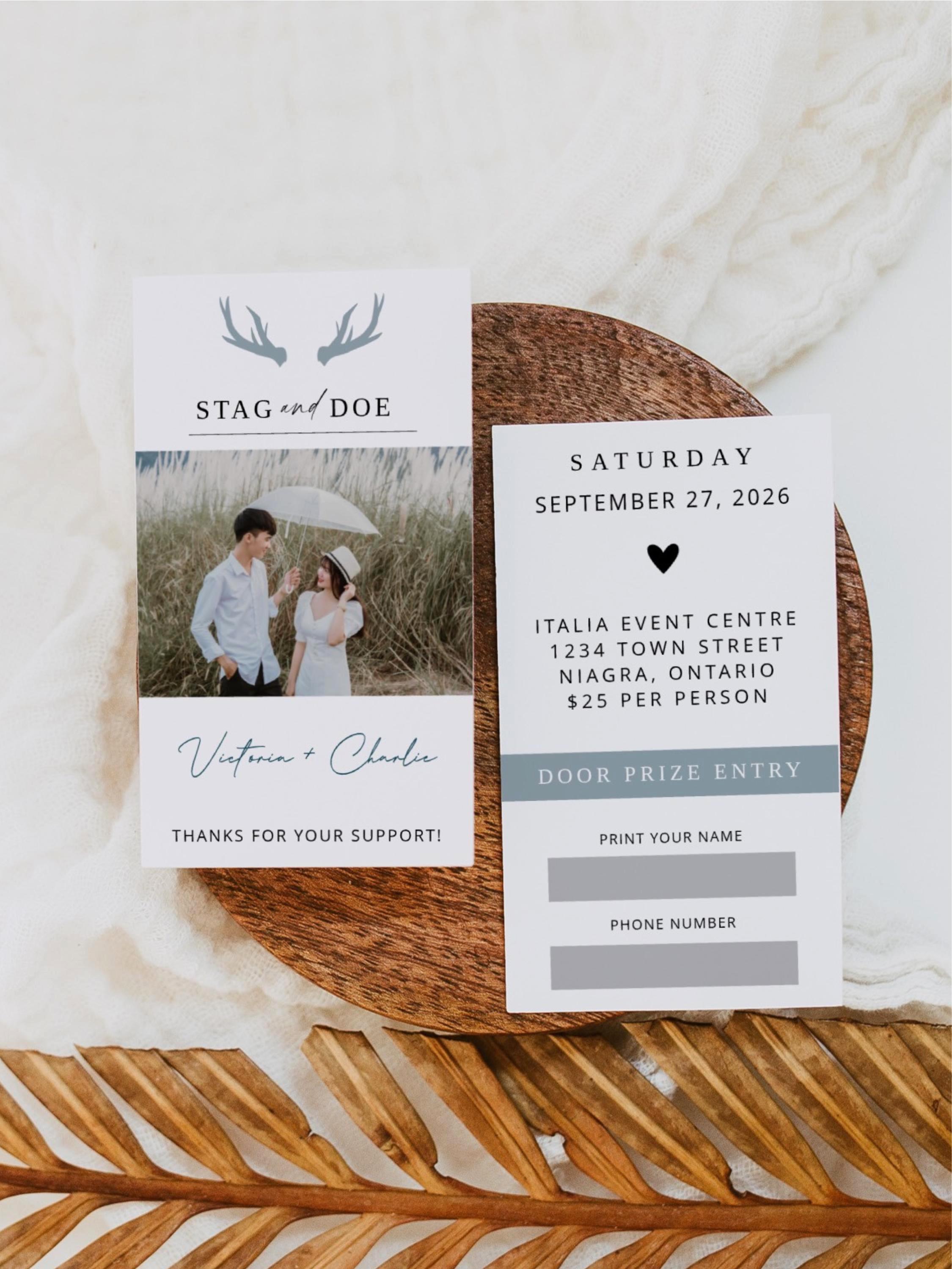 Editable Custom Photo Stag & Doe Ticket Template, Printable Wedding ...