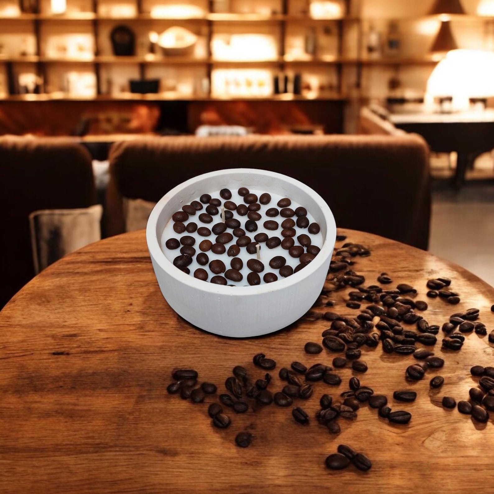 Coffee Scented Handmade Soy Wax Candle in Stone Dust Pot With Real ...