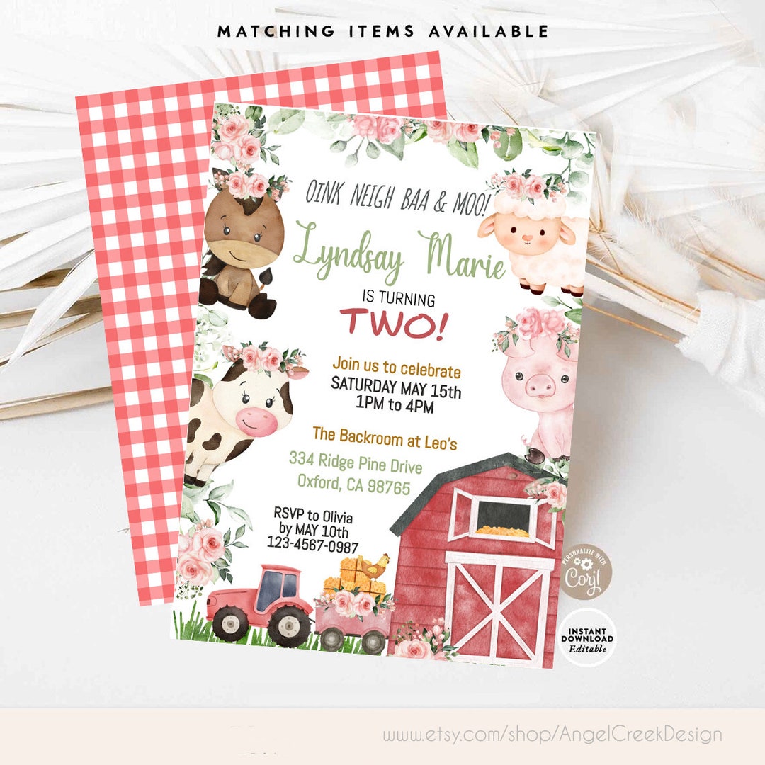 Editable Farm Animal Invitation, Barnyard Invite, Digital Download ...