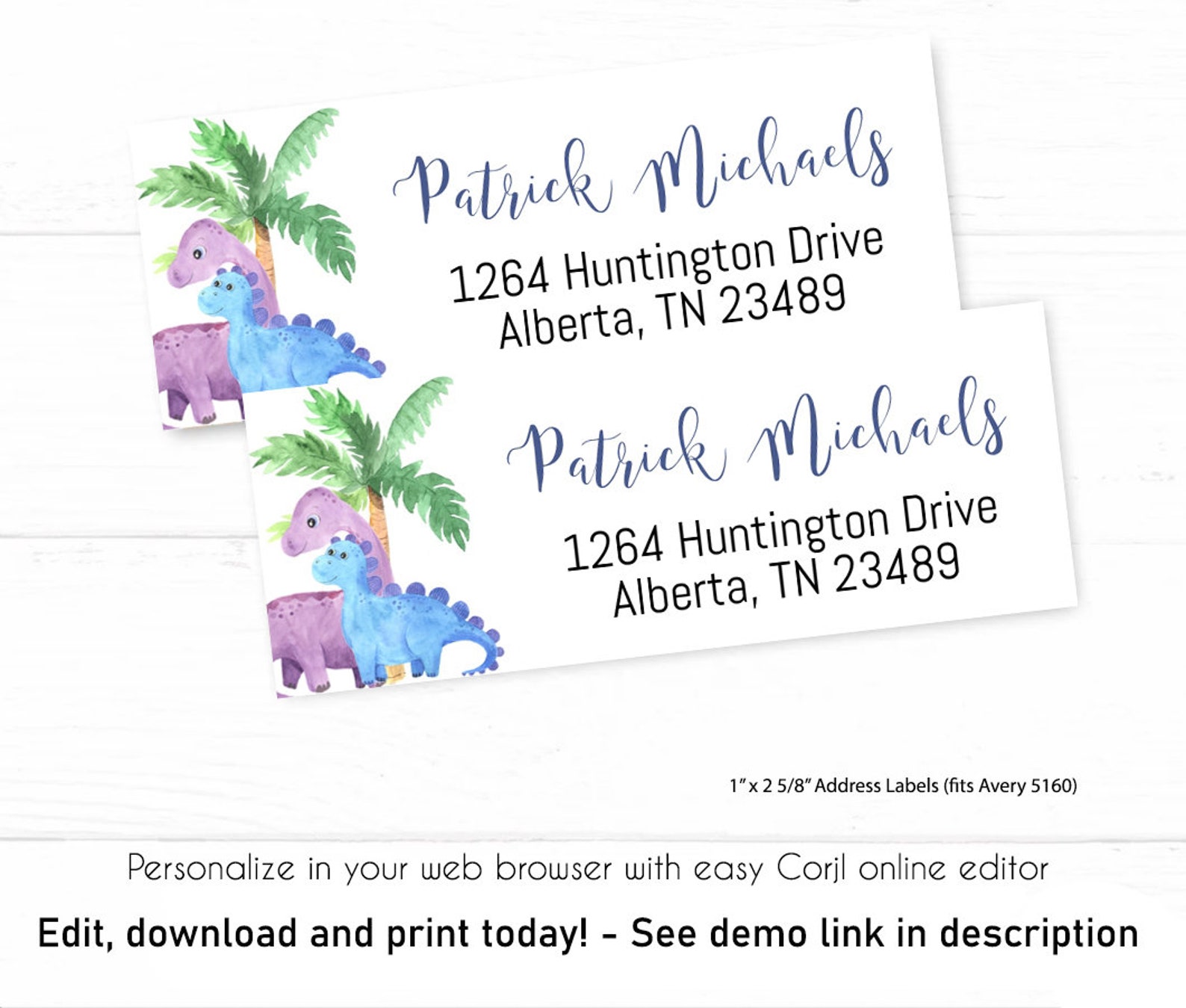 Editable Dinosaur Labels | Personalized Dinosaur Address Labels ...