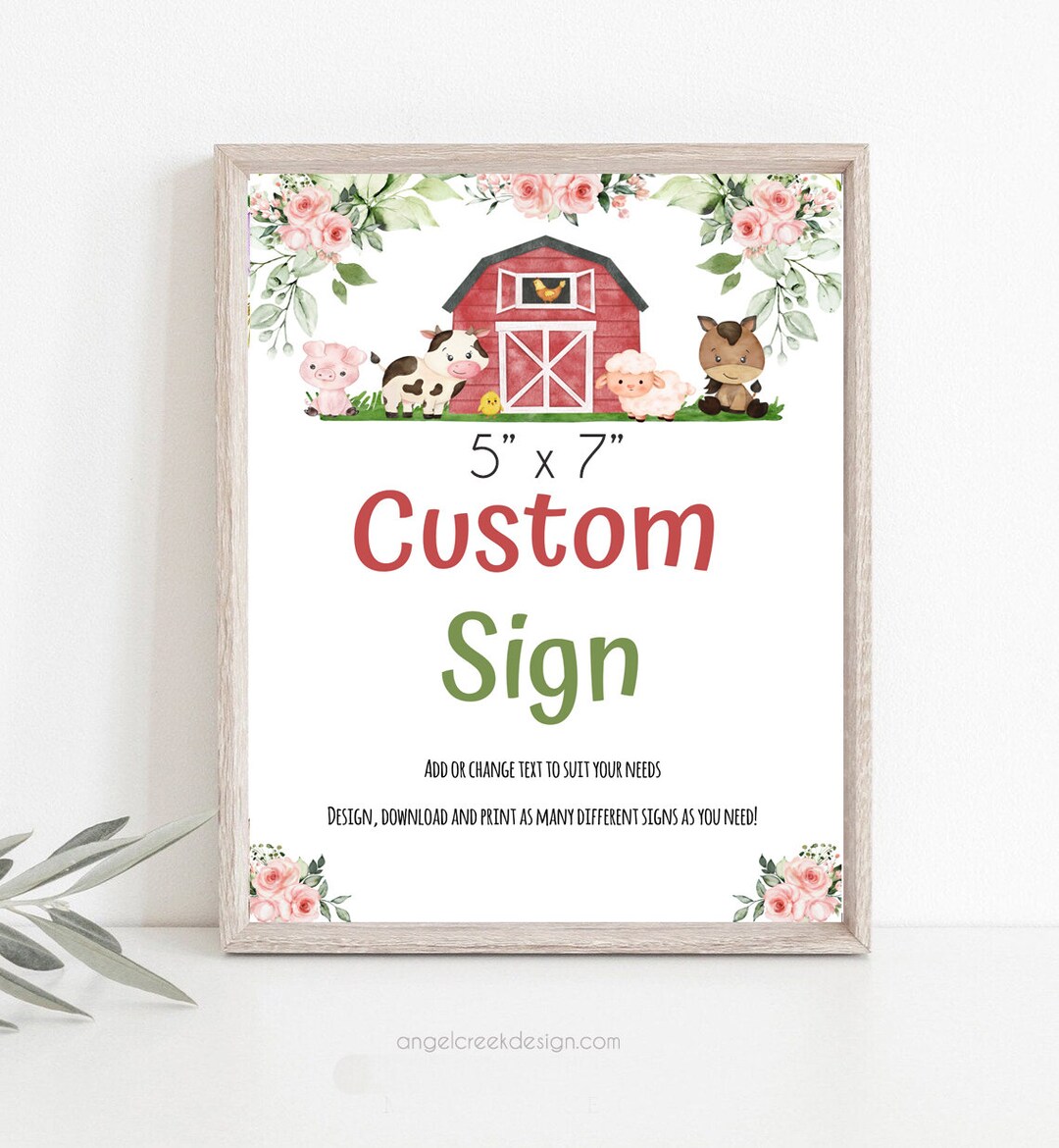 Editable 5x7 Custom Sign Farm Animal Birthday Decor Table Sign ...