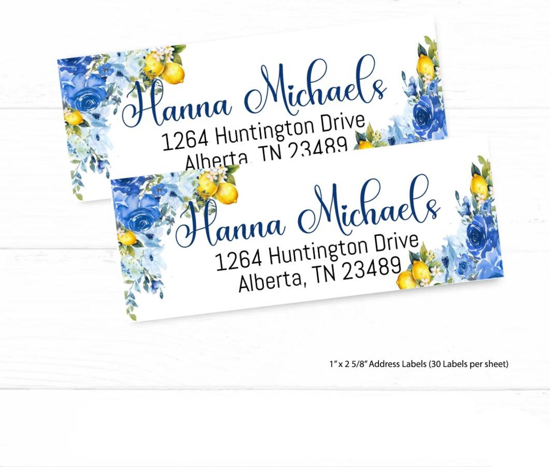 Editable Blue Floral Lemon Labels | Personalized Blue Citrus Address ...