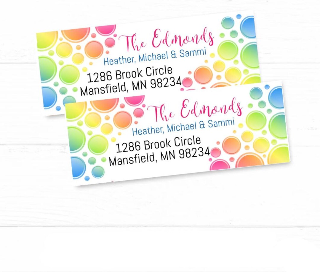 Editable Rainbow Paint Drops Labels | Personalized Bubbles Address ...