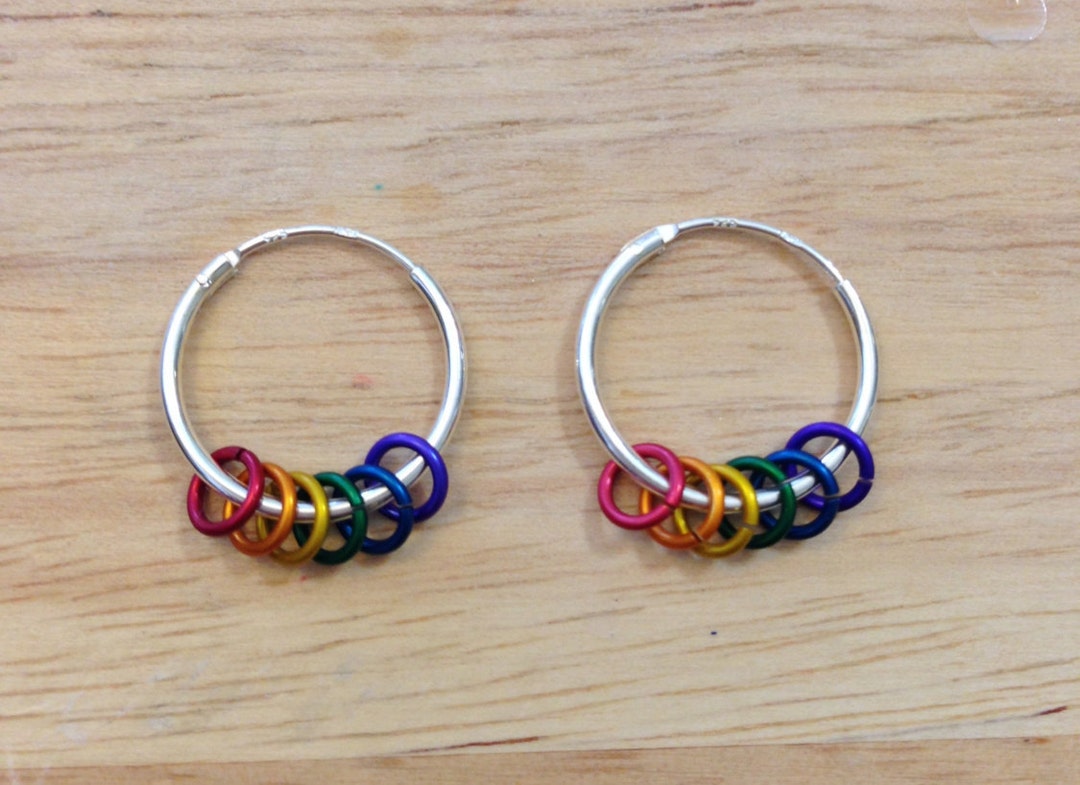 Rainbow Earrings - Rainbow Jewelry - Sterling Silver Hoop Earrings ...