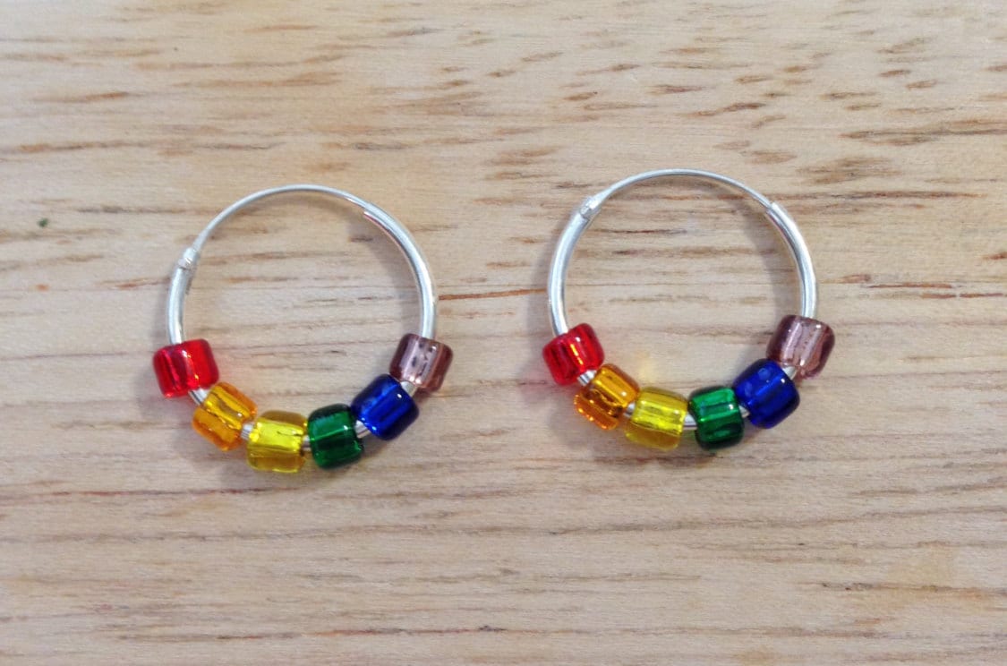 Rainbow Earrings - Rainbow Jewelry - Sterling Silver Hoop Earrings ...