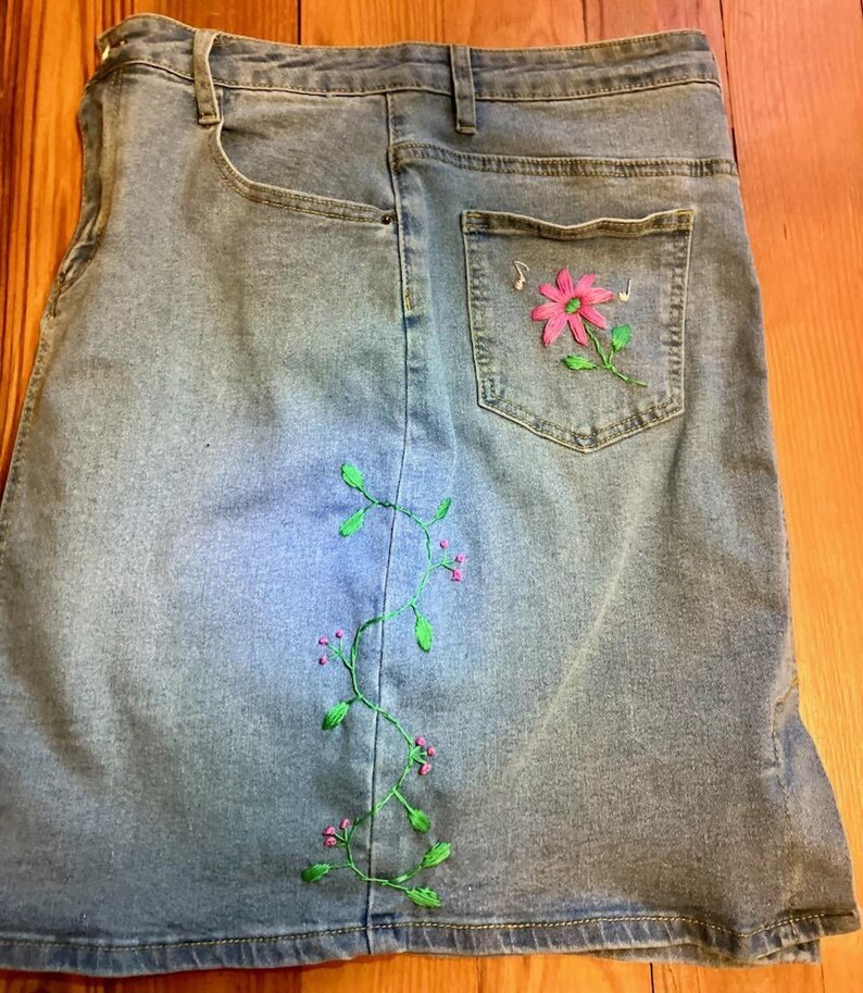 Rolling Stones Denim Skirt: Wild Horses Embroidered Jean Skirt, Sz ...