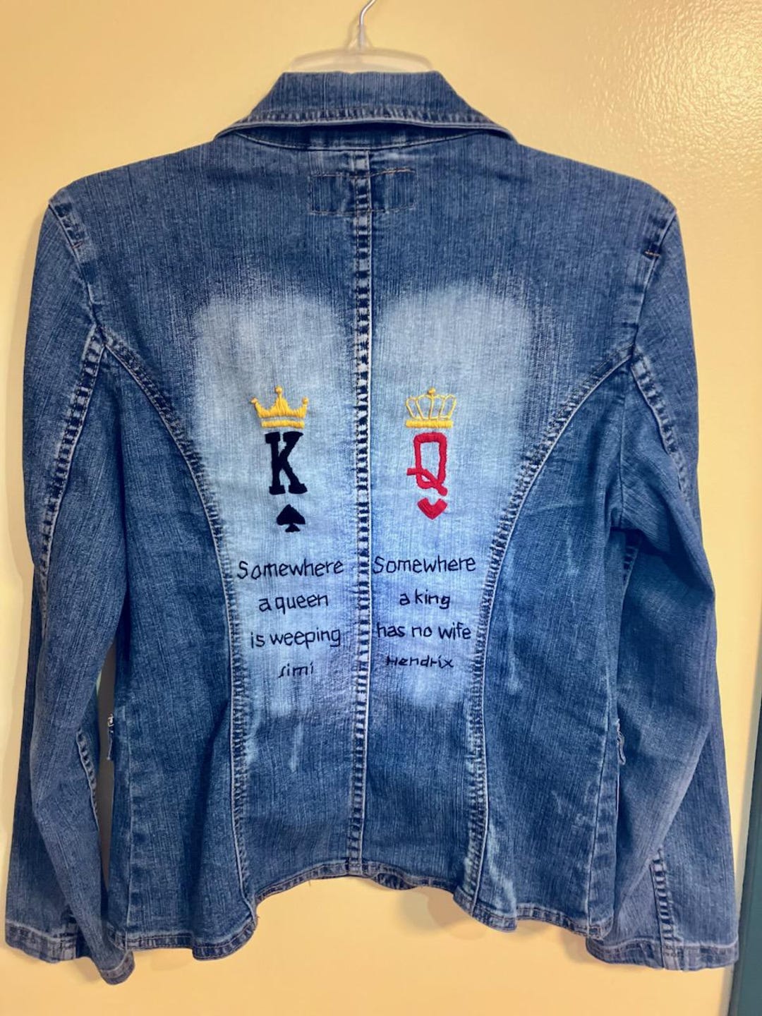 Vintage Distressed Embroidered Jean Jacket: Jimi Hendrix Lyrics, King ...