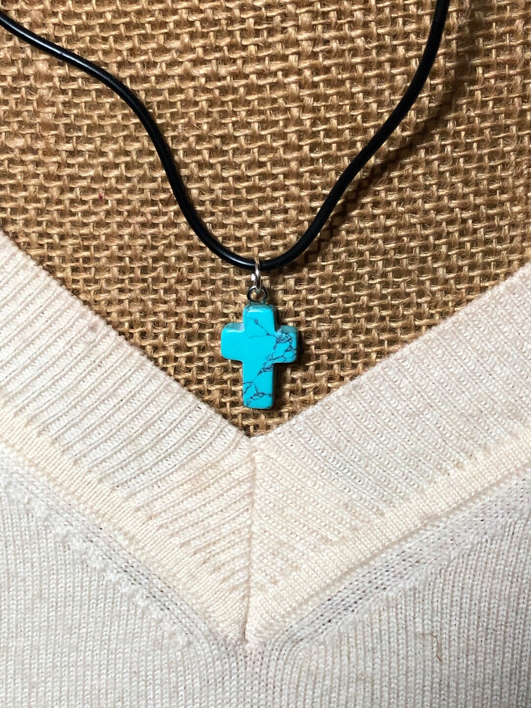 Genuine Earth Mined Turquoise Gemstone Cross Pendant, Leather Strap ...