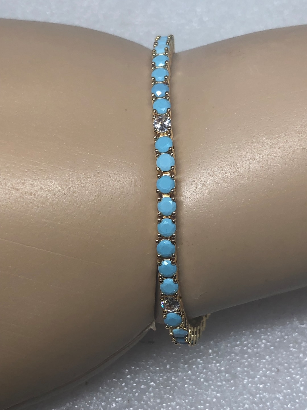 Genuine Turquoise Gemstones, Clear Topaz Accent Gemstones, 18K Gold ...
