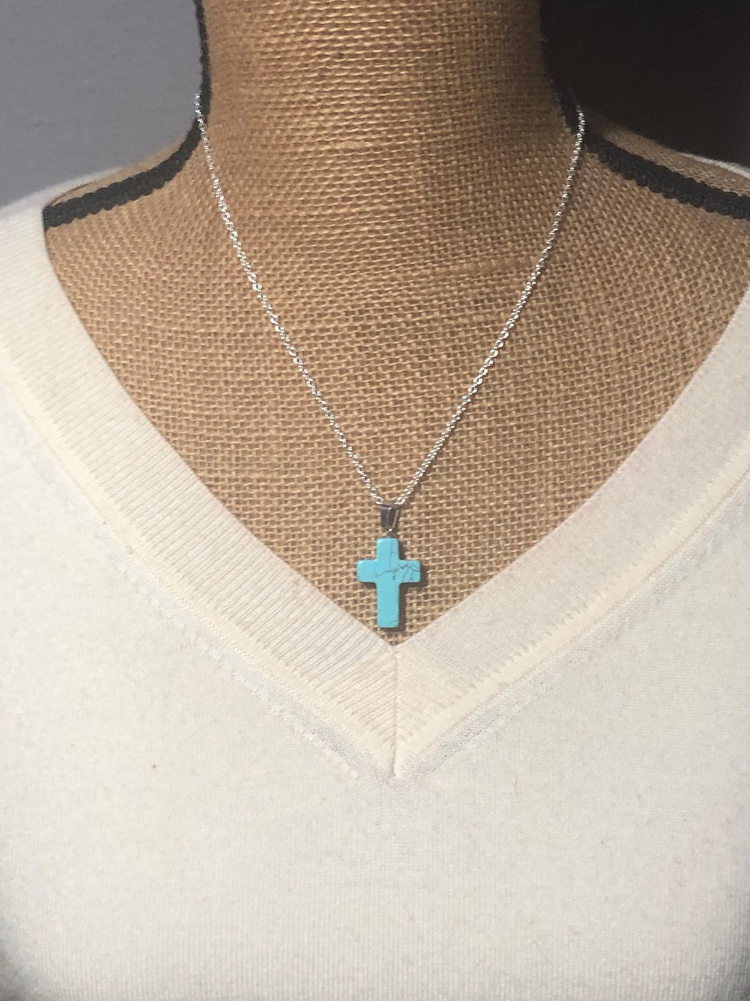 Genuine Turquoise Gemstone Cross, 925 Sterling Silver Pendant Necklace ...