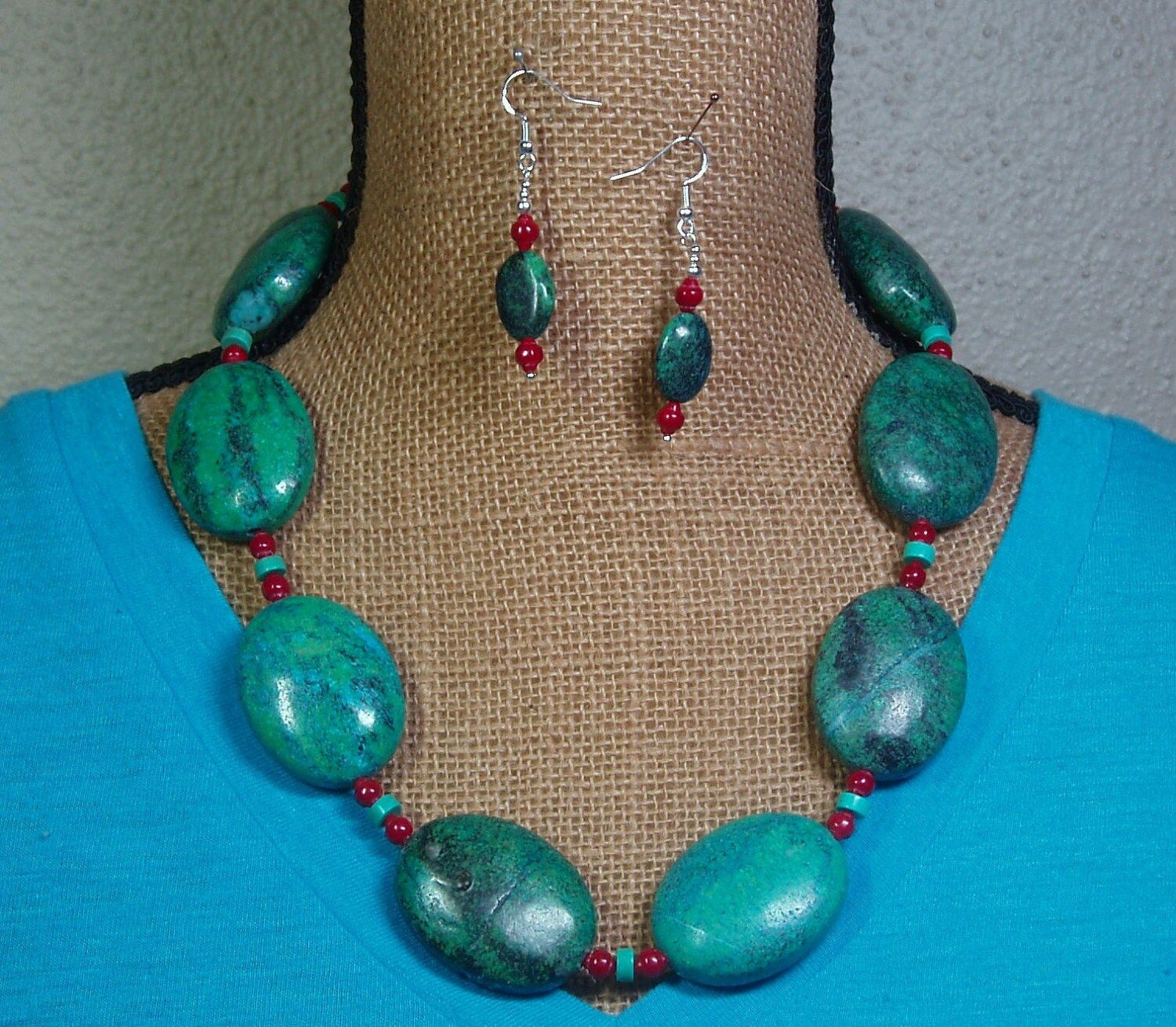Gigantic Natural Chrysocolla Gemstones Red Coral 925 Silver - Etsy ...