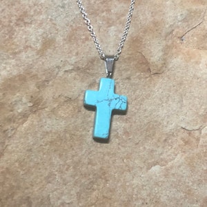 Genuine Turquoise Gemstone Cross, 925 Sterling Silver Pendant Necklace ...