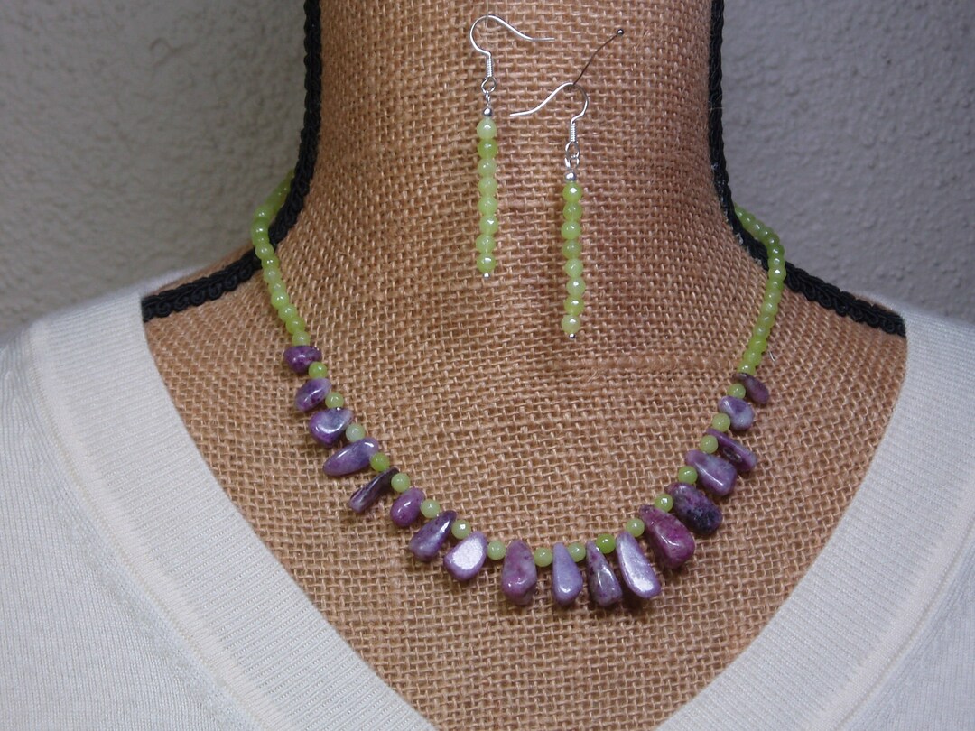 Purple Coral Fossil, Peridot Gemstones, 925 Silver Statement Necklace ...
