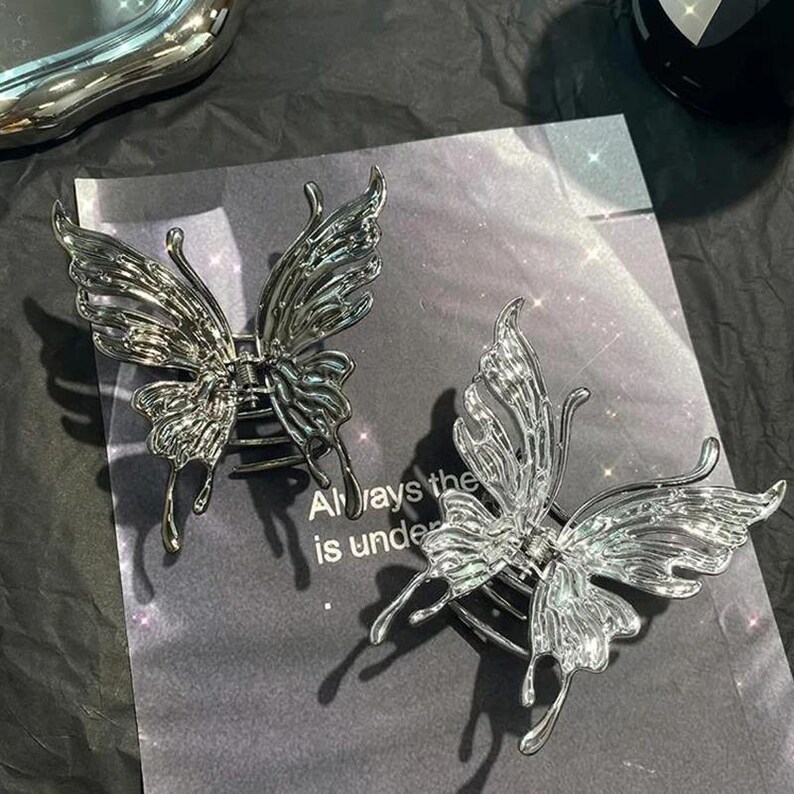 Large Butterfly Hair Claw Silver Color Metal Punk Hairpin for Women ...