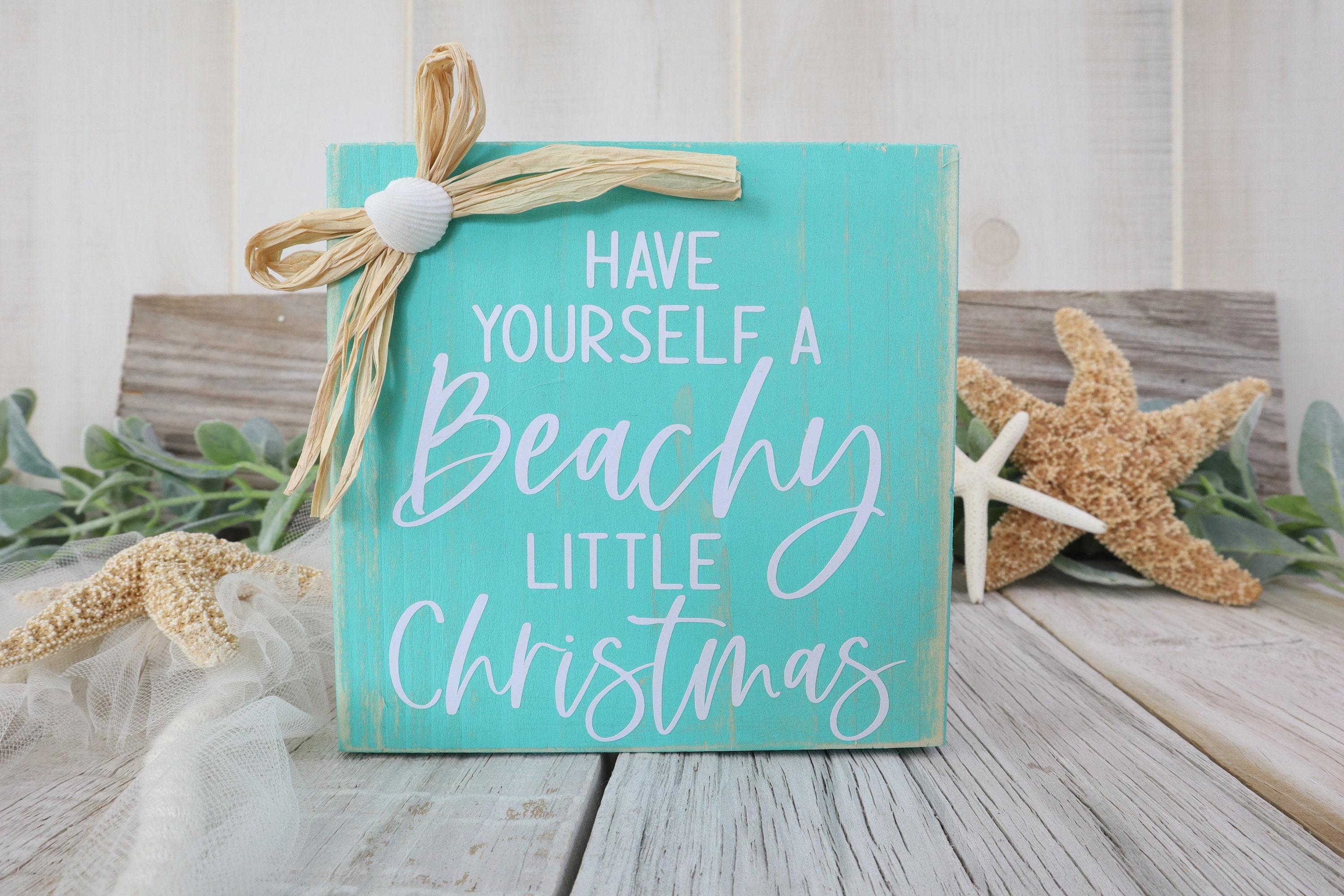 Coastal Beach Christmas Tree Sign, Tiered Tray Decoration or Shelf ...