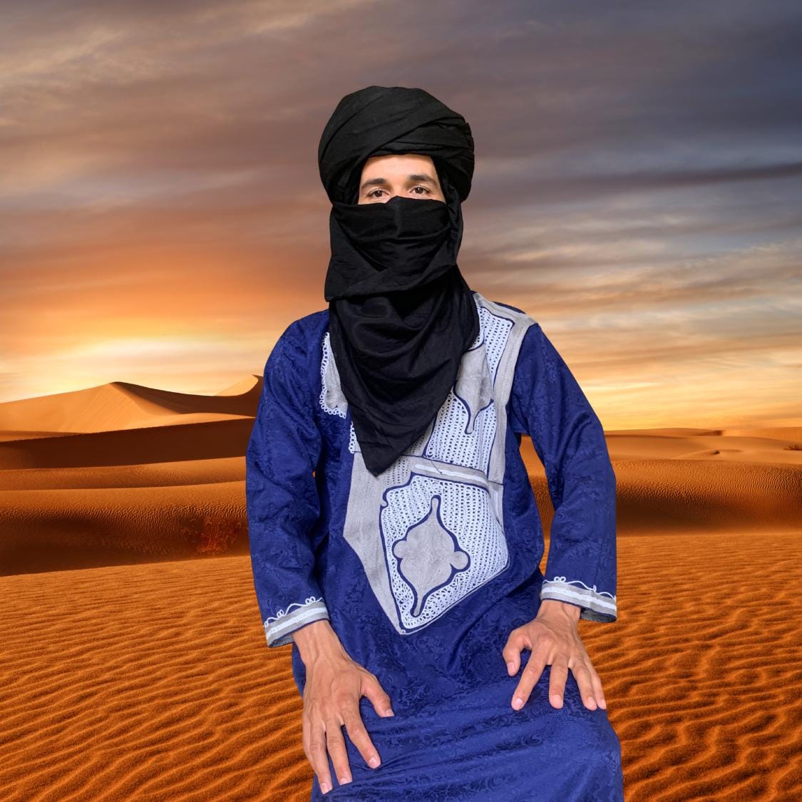 Authentic Indigo Tuareg Moroccan Scarf: Berber Desert Turban, Unisex ...