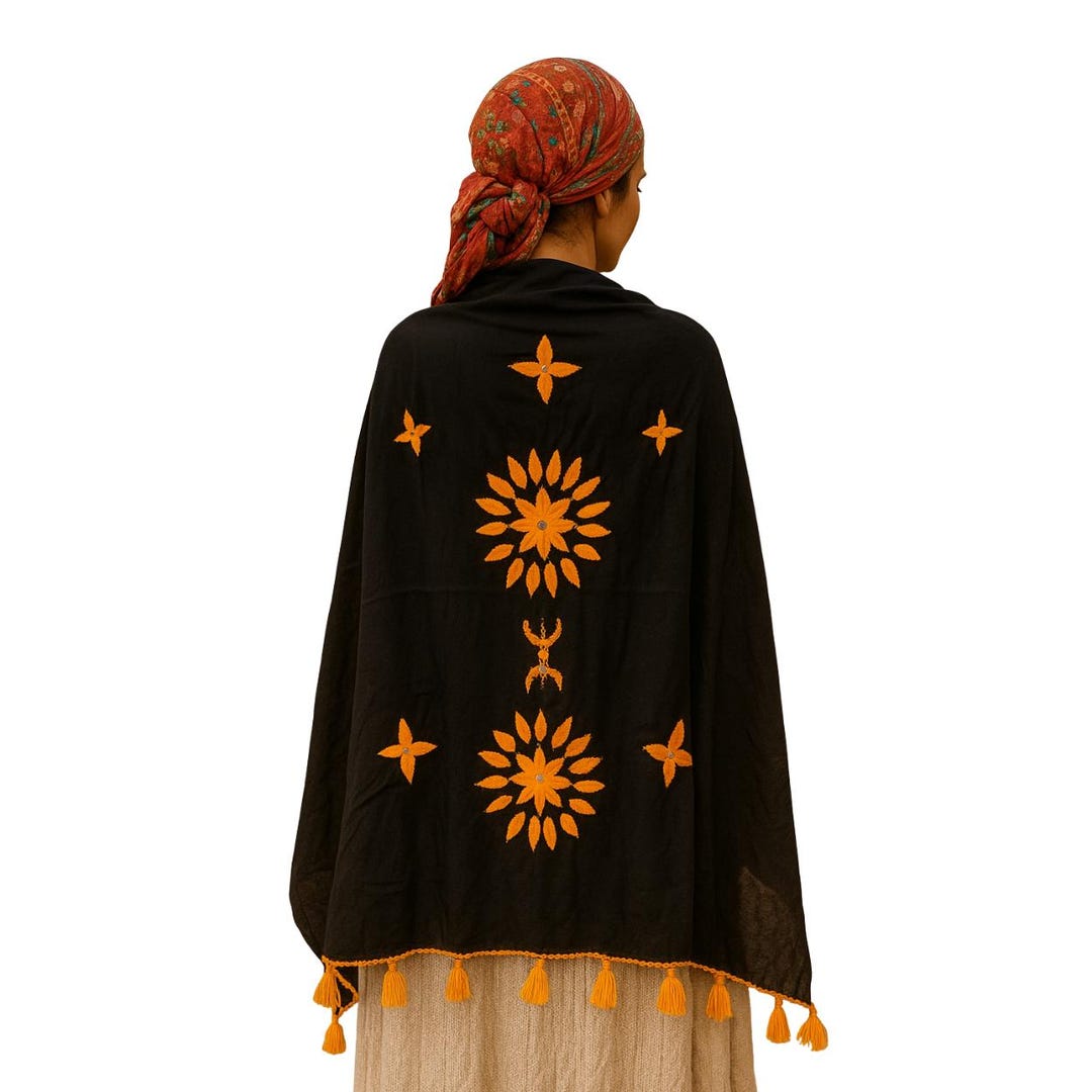 Hand-stitched Berber Scarf ⵣ Tahrouyt Moroccan Embroidered Shawl ...