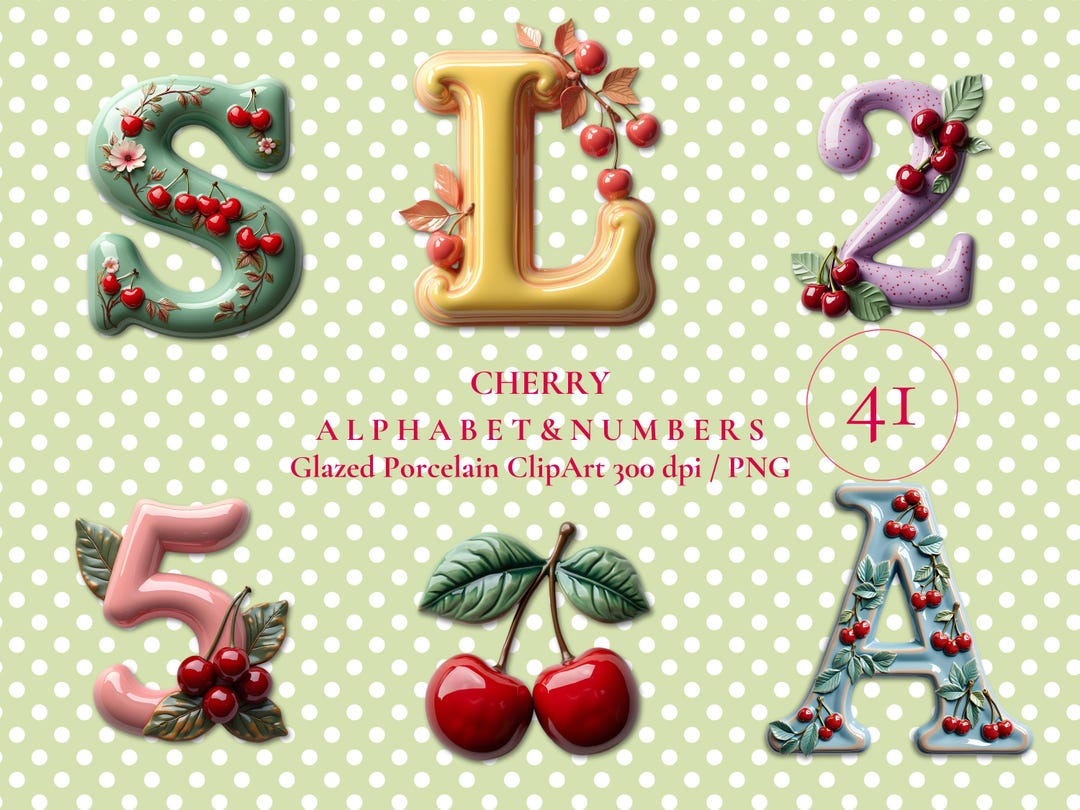 Porcelain Cherry Letter Clipart, Alphabet & Number PNG, Porcelain ...