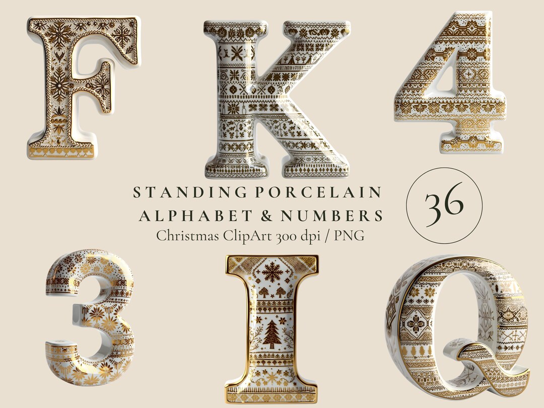 Standing Gold Letter Clipart, Alphabet & Number PNG, Porcelain ...