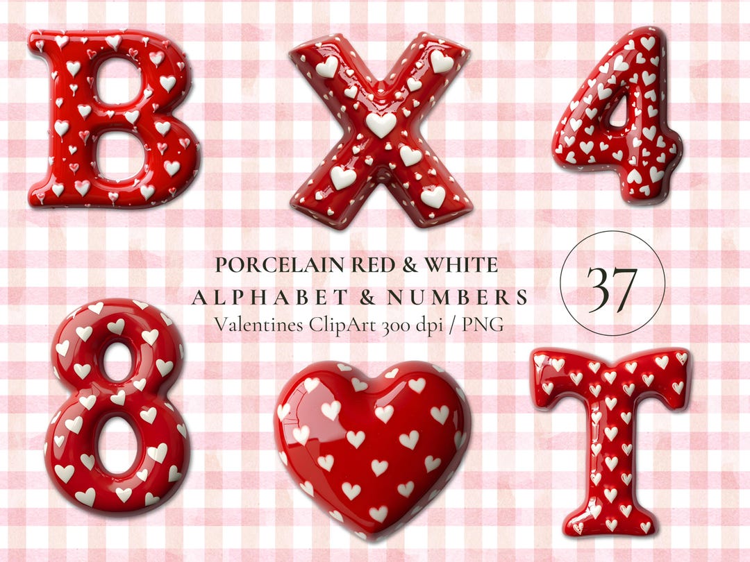 Valentine Letter Clipart, Alphabet & Number PNG, Porcelain Typography ...
