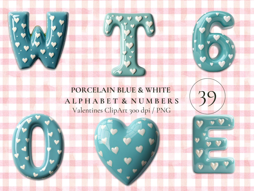 Valentine Letter Clipart, Alphabet & Number PNG, Porcelain Typography ...