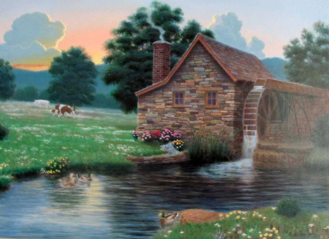 Nostalgia Country Landscape, Original Painting, Country Mill by Richard ...