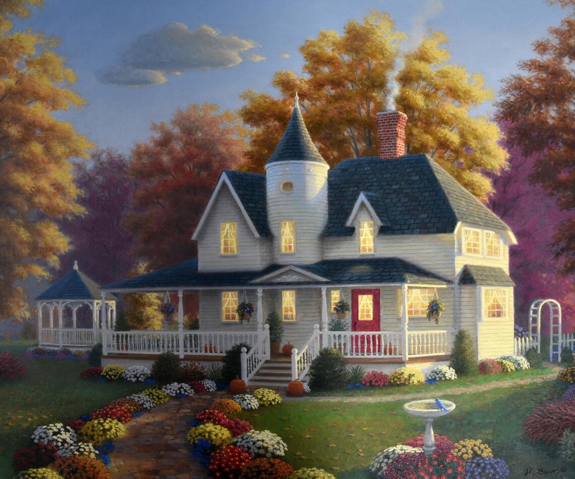 Vintage Autumn Scene, Original Oil Painting, Autumn Palette by Heather ...