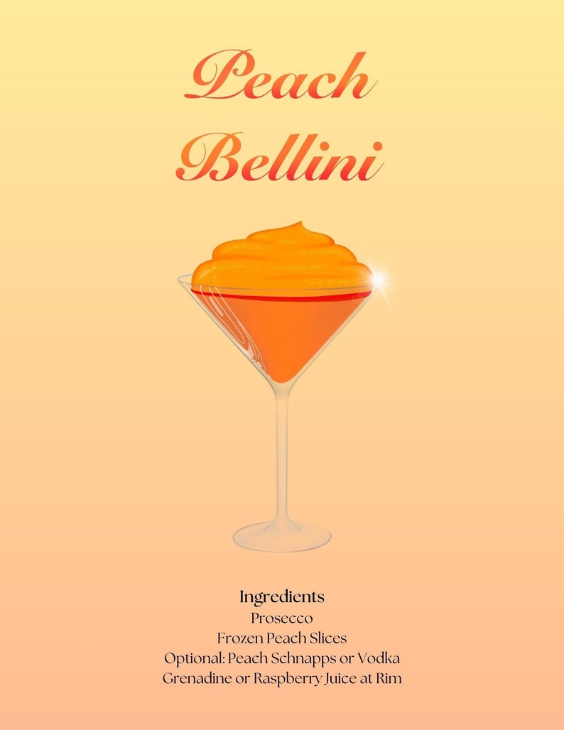 Peach Bellini Cocktail Bar Sign With Ingredients - Gradient - Etsy