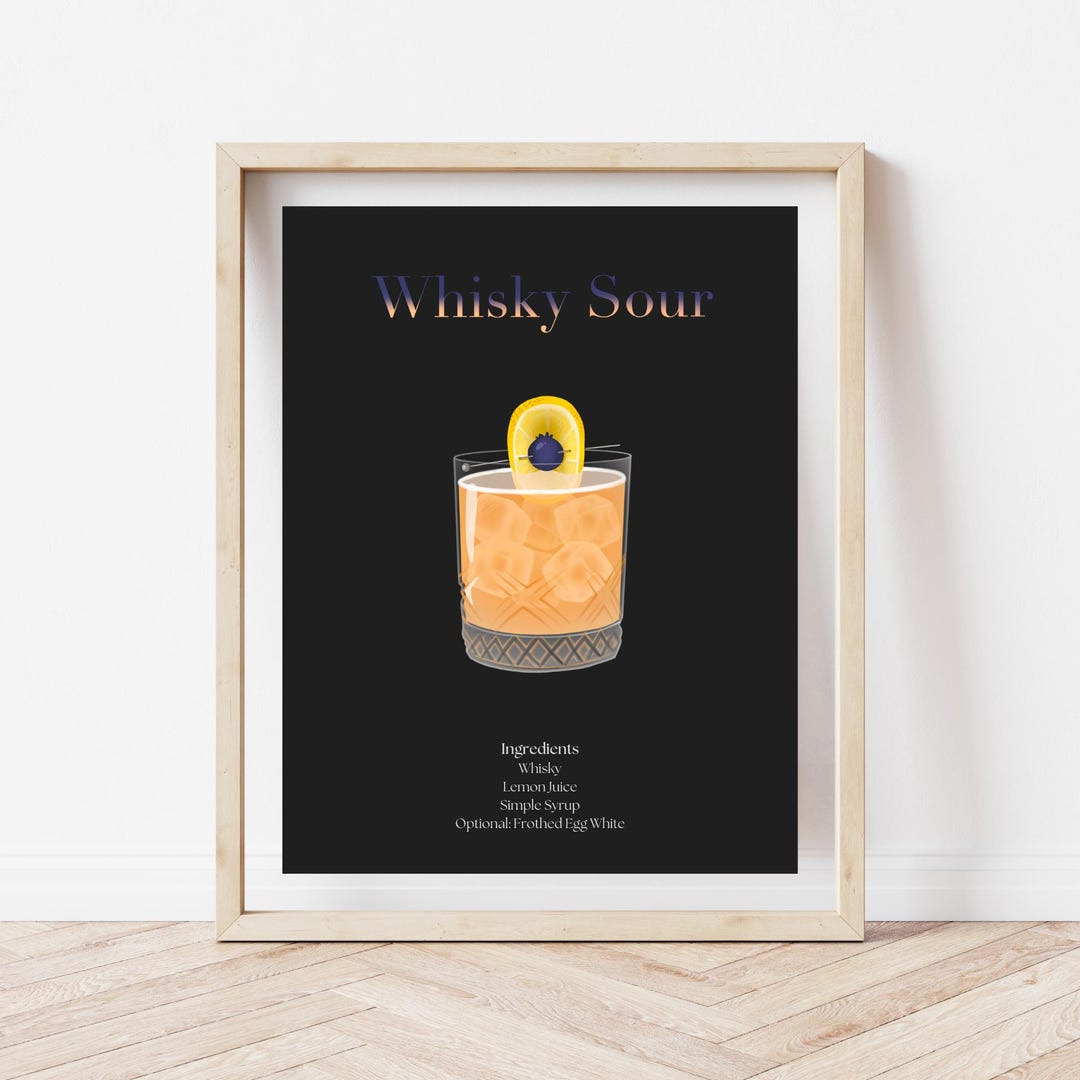 Whisky Sour Cocktail Bar Sign With Ingredients - Charcoal (CAD/UK ...