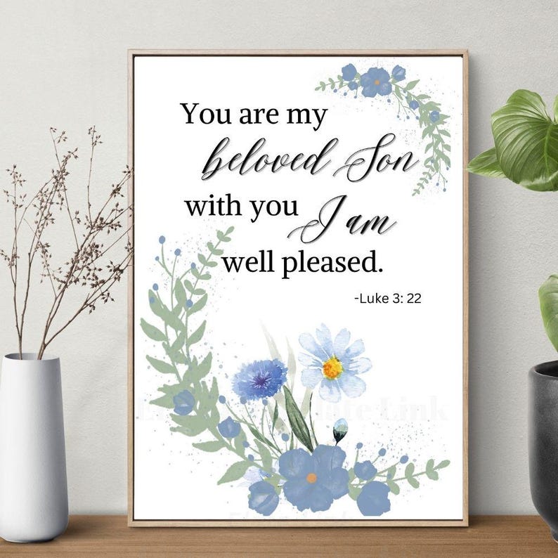 Beloved Son Bible Verse Print: Floral Christian Wall Art (digital ...