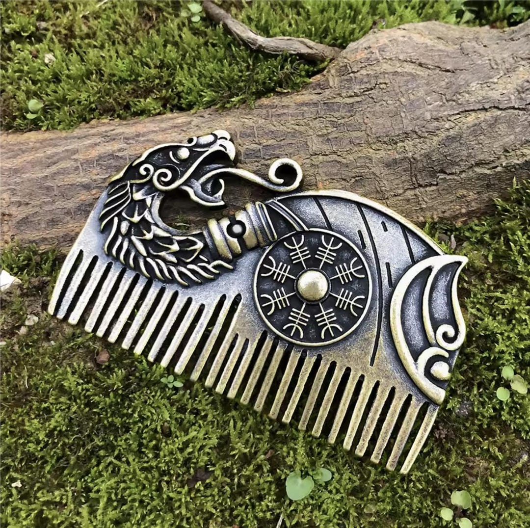 Norse Viking Beard Comb | Dragon Longboat Metal Comb | Brass Mustache ...