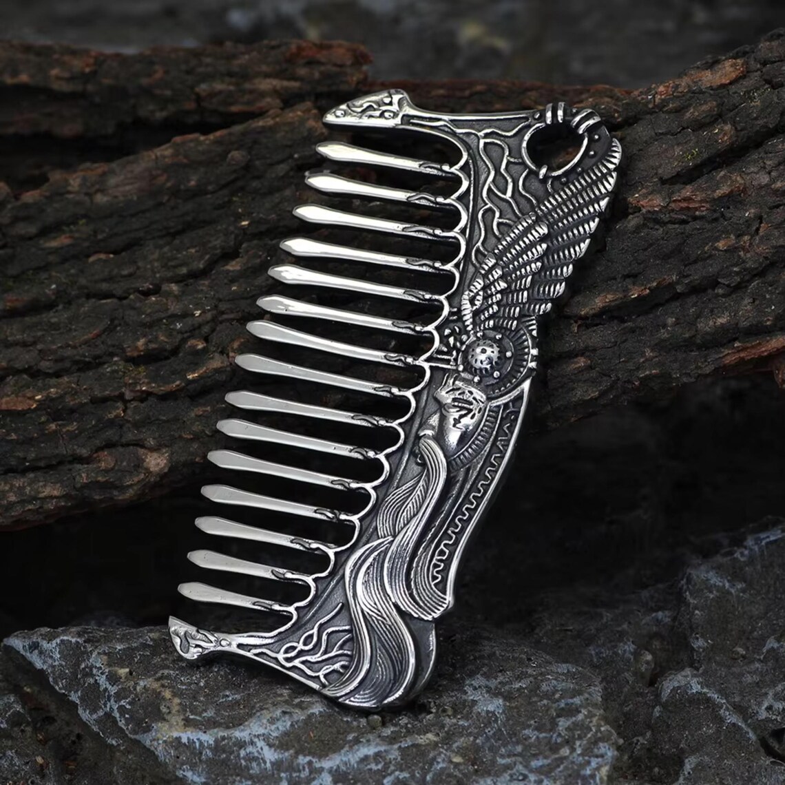 Norse Viking Beard Comb | Stainless Steel Odin Raven Mustache Comb ...