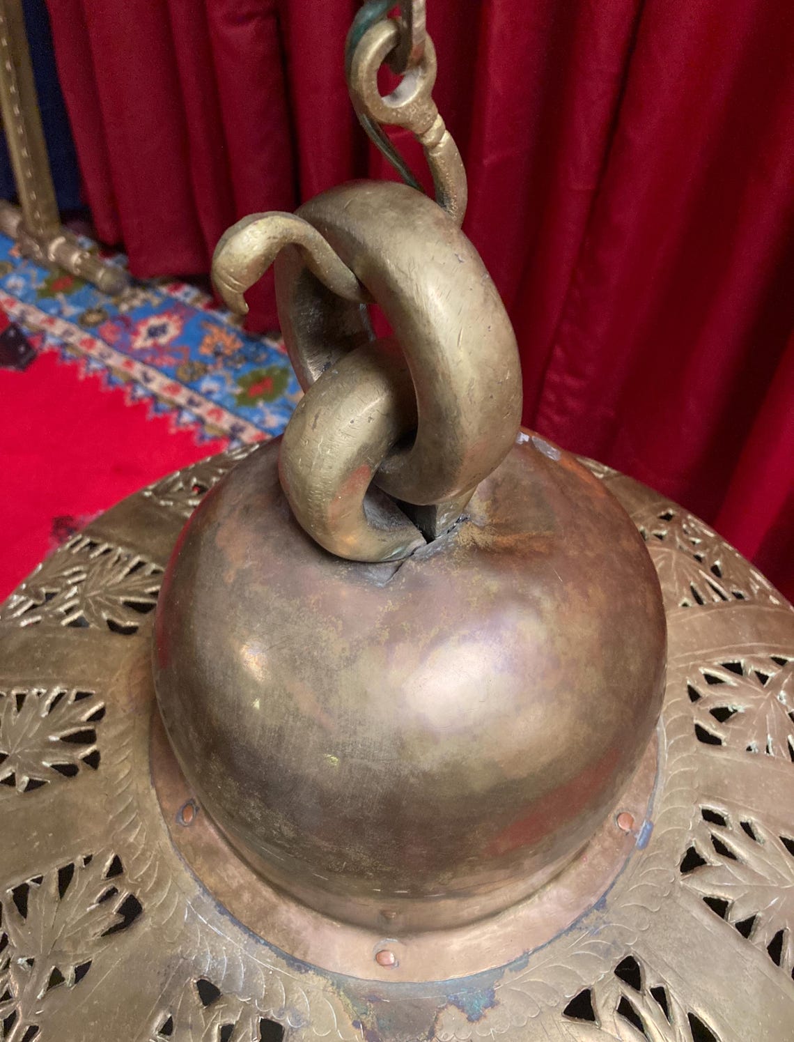 Large Brass Turkish Brazier With Cast Brass Figural Indian Chain - 2'-3 ...